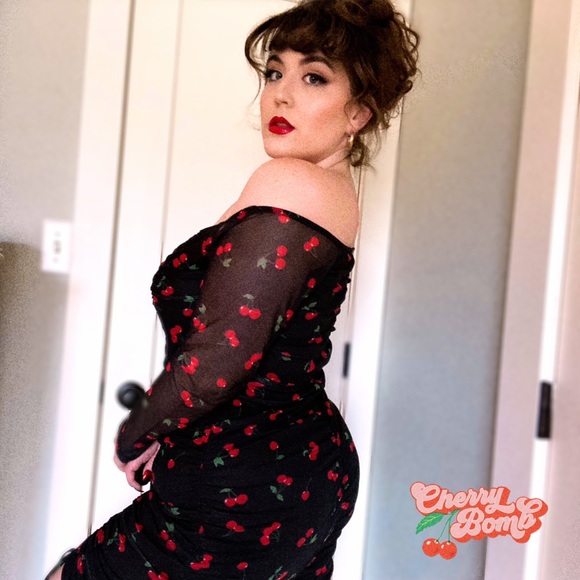 SHEIN | Dresses | Vintage Pinup Inspired Bodycon Cherry Dress | Poshmark